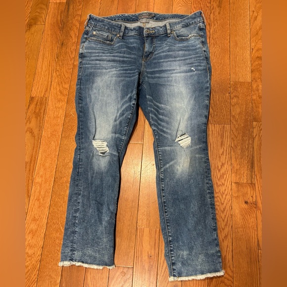 torrid | Jeans | Torrid Blue Distressed Crop Capri Boyfriend Jeans ...
